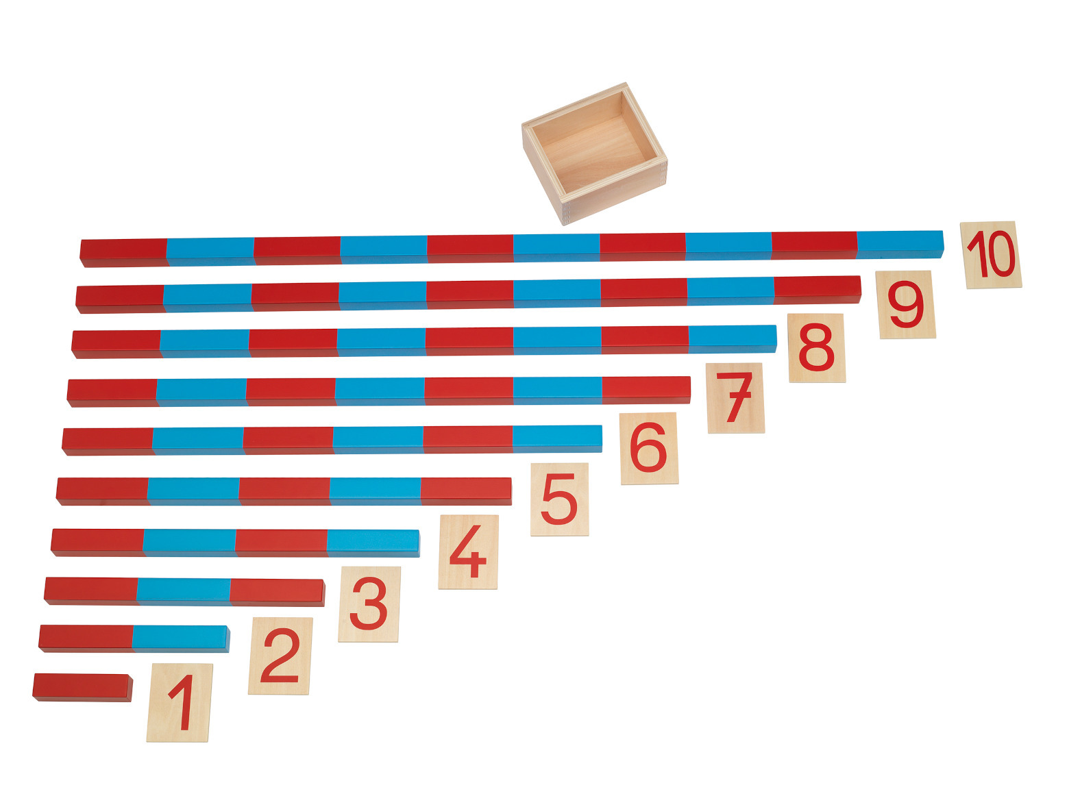 Montessori blau-rote Numerische Stangen + Aufb. | Montessori-Shop.de