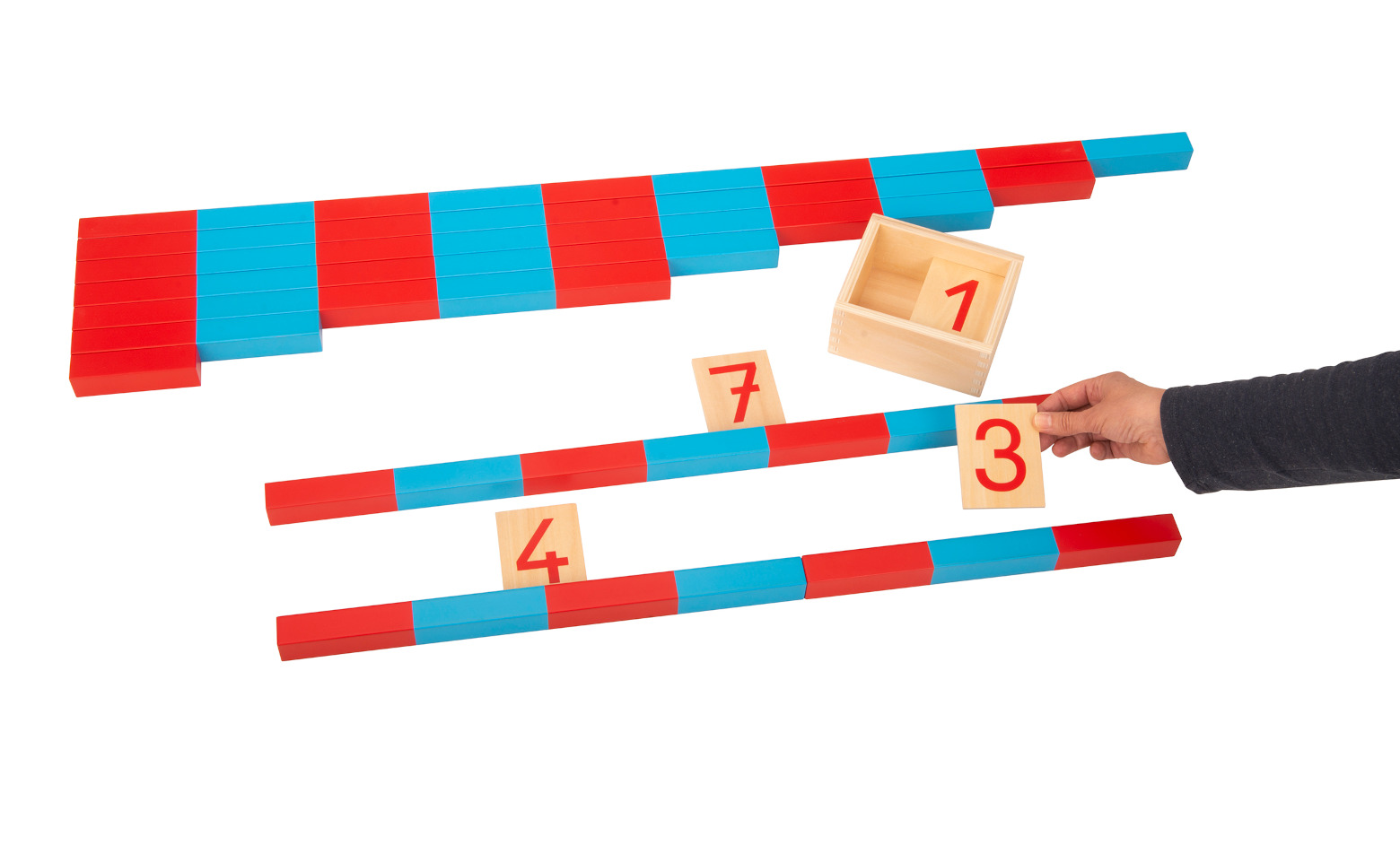 Montessori blau-rote Numerische Stangen + Aufb. | Montessori-Shop.de