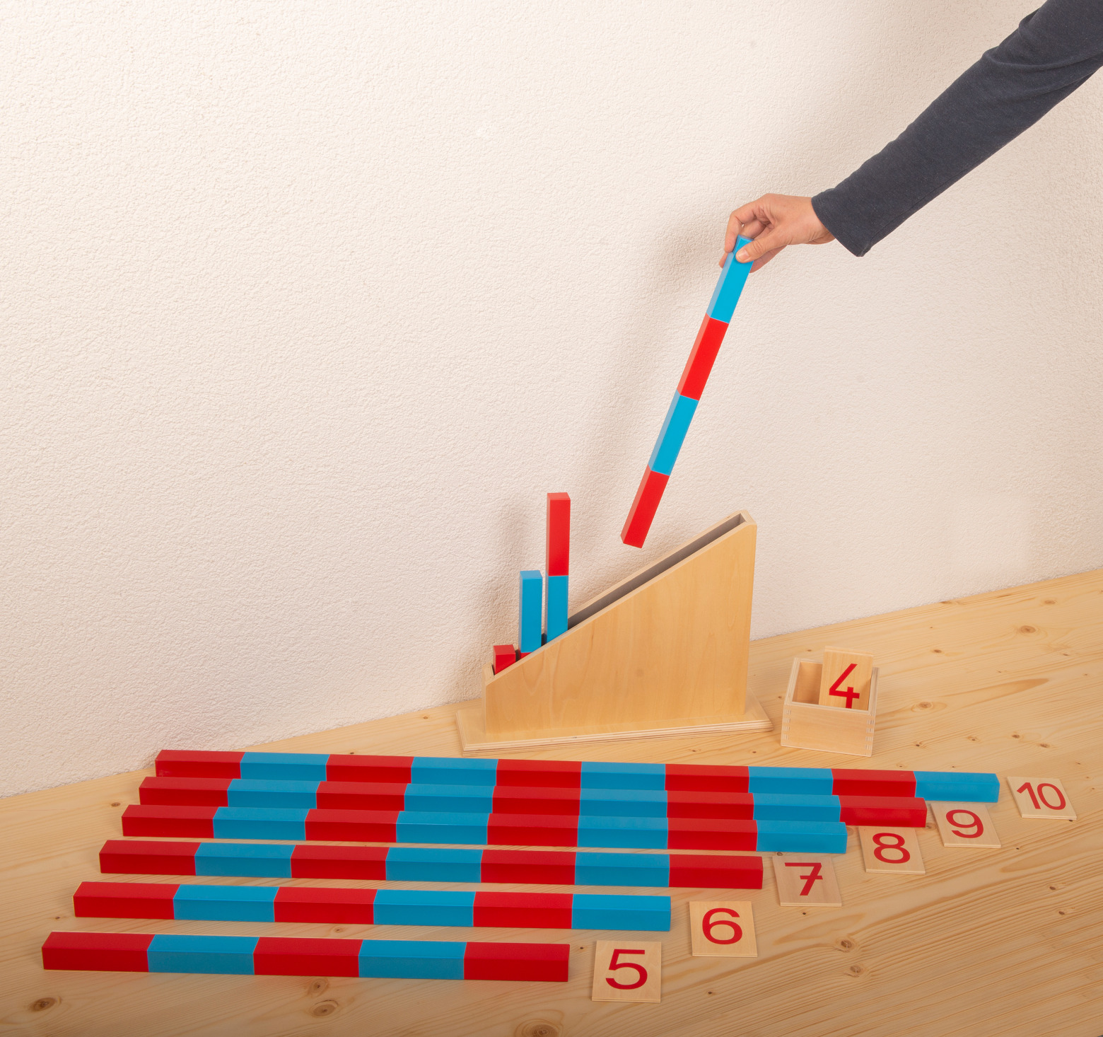 Montessori blau-rote Numerische Stangen + Aufb. | Montessori-Shop.de